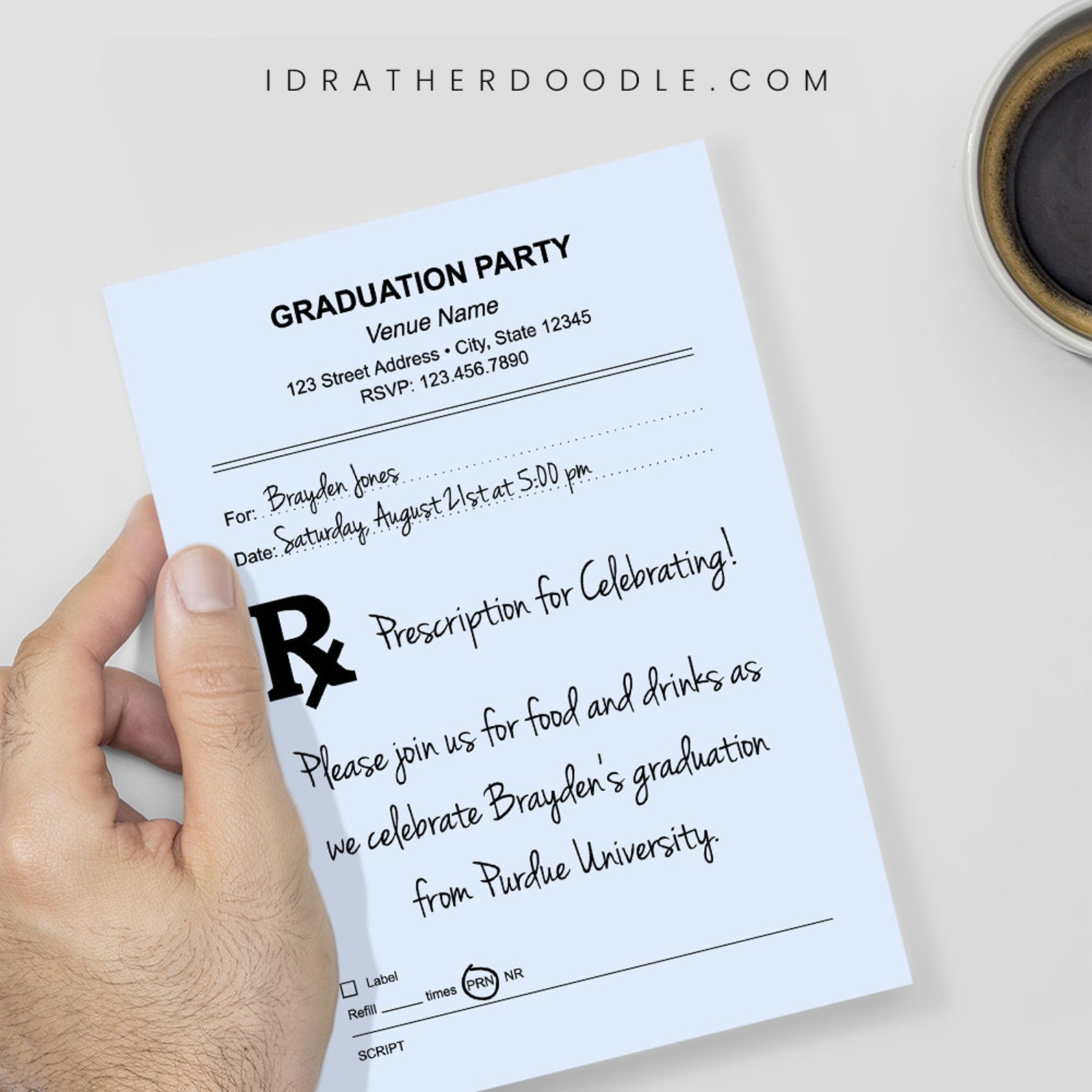 Editable Prescription Invitation - Pharmd - Pharmacy Nurse NP Doctor ...