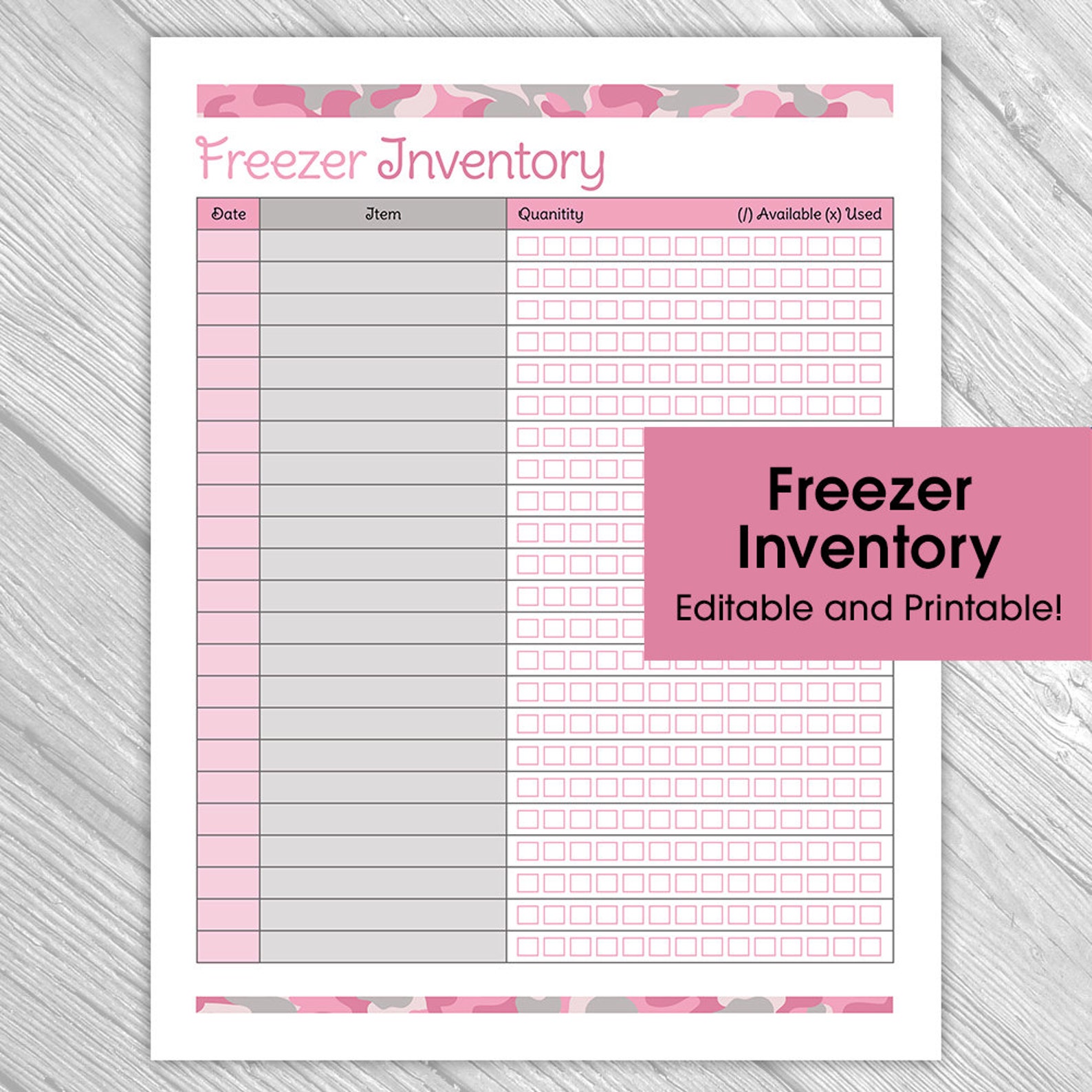 Printable Editable Kitchen Freezer Inventory Pink - Etsy