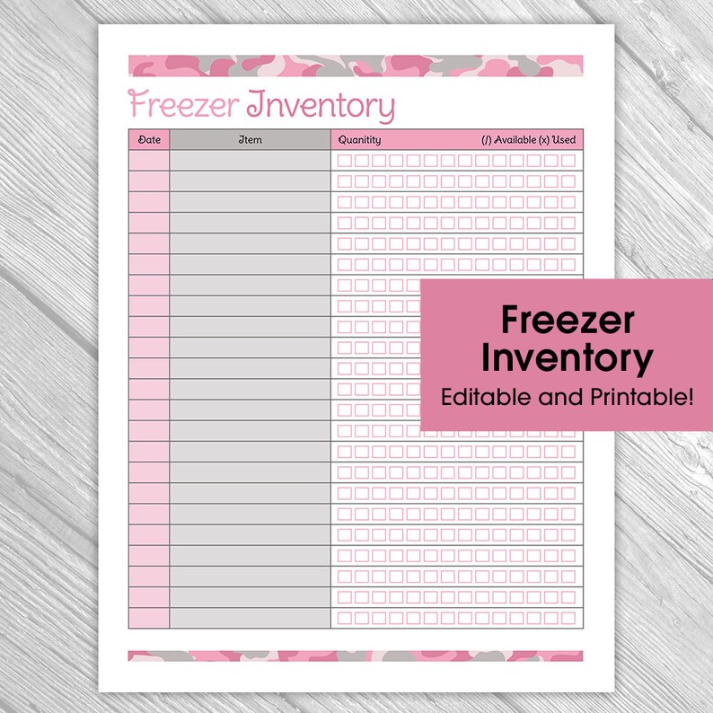 Printable Editable Kitchen Freezer Inventory Pink - Etsy