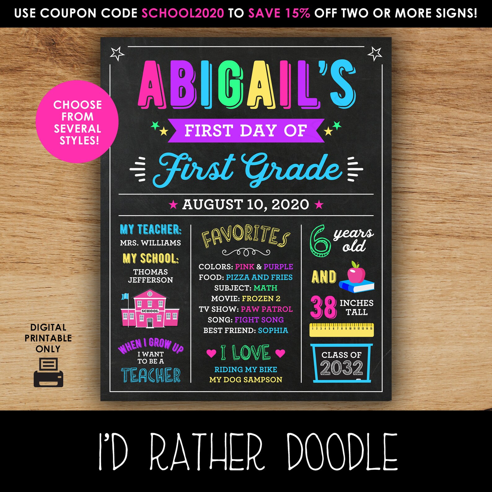 Boho First Day of School Sign Personalized Chalkboard Photo | Etsy