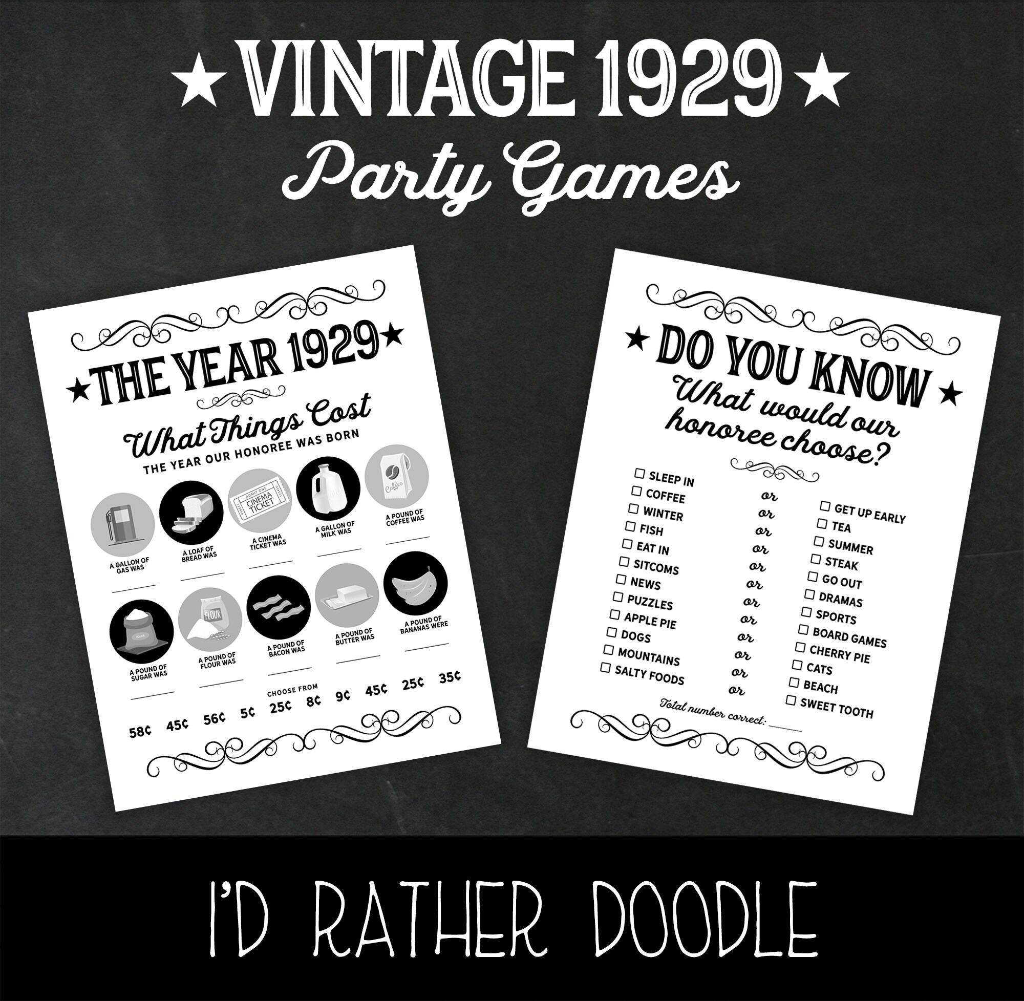 Vintage 1929 Birthday Party Games - Four Games - 95th Birthday Party ...