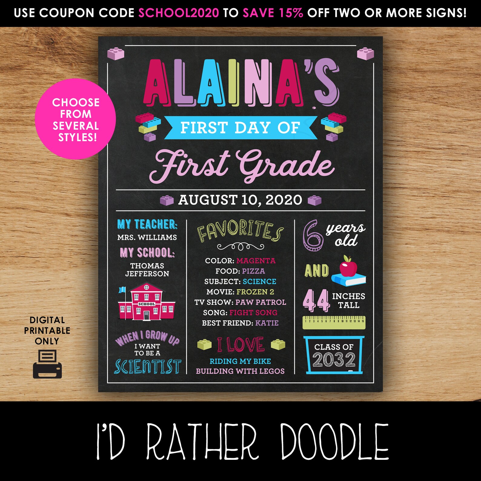 Boho First Day of School Sign Personalized Chalkboard Photo | Etsy