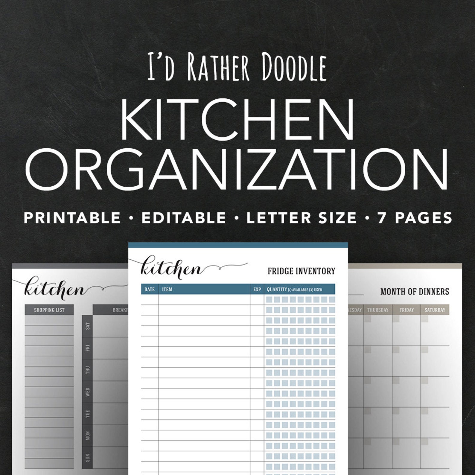 Printable Kitchen Organization Pages Kitchen Organizing | Etsy