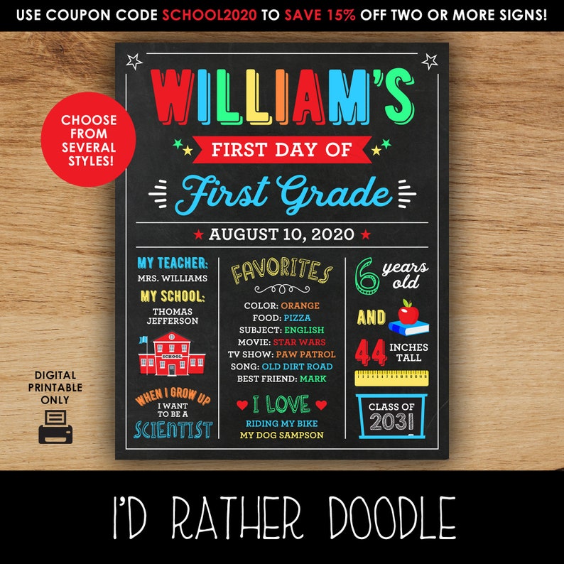 First Day of School Sign - Boy or Girl - Blocks Chalkboard Sign ...