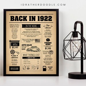 Back in 1922 - Newspaper Sign - Events - Birthday Sepia Newspaper ...