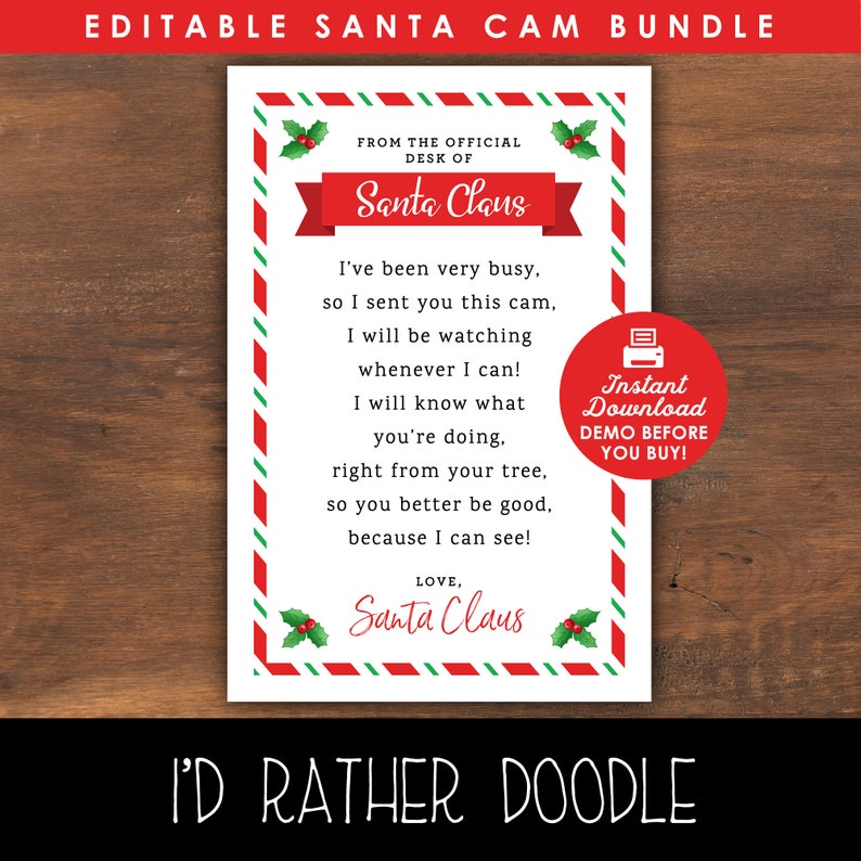 Santa Cam Editable Printable Personalized Letter Envelope - Etsy