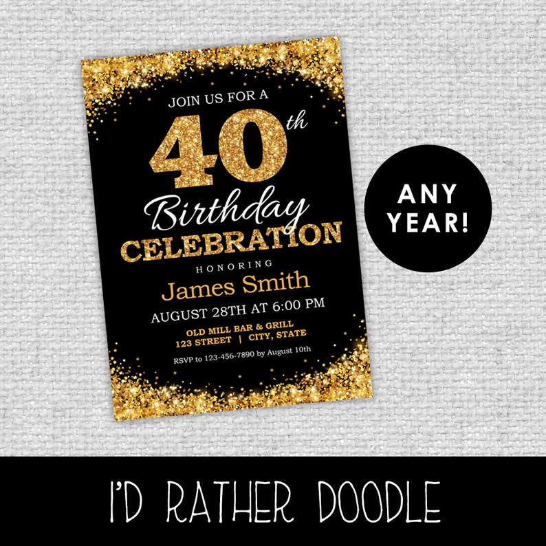 Gold Glitter Invitation Gold Glitter Birthday Invitation | Etsy