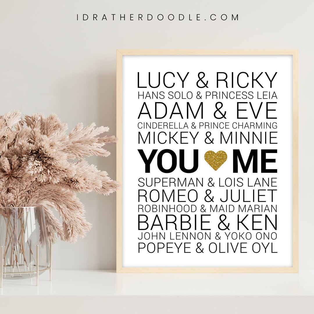 Famous Couples Digital Wall Print - You & Me Printable Art - Wedding ...