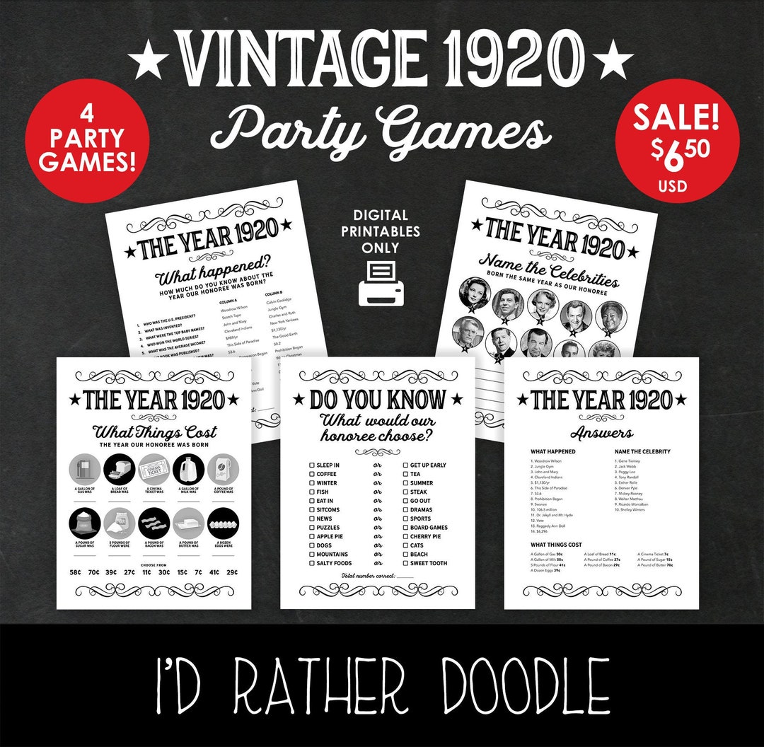 Vintage 1920 Birthday Party Games - Four Games - 101 in 2021 - Birthday ...