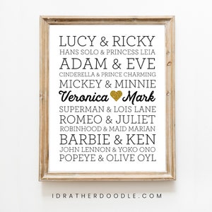 Famous Couples Digital Wall Print - Customized Printable Art - Wedding ...