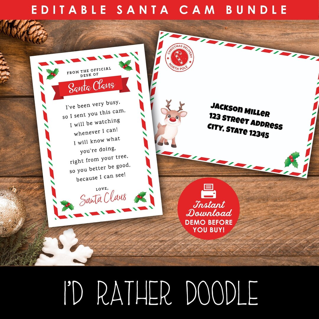 Santa Cam Editable Printable - Personalized Letter - Envelope - Instant ...