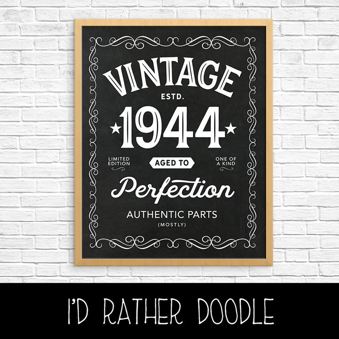 Aged to Perfection Sign - Vintage 1944 Chalkboard Sign - 1944 Sign ...