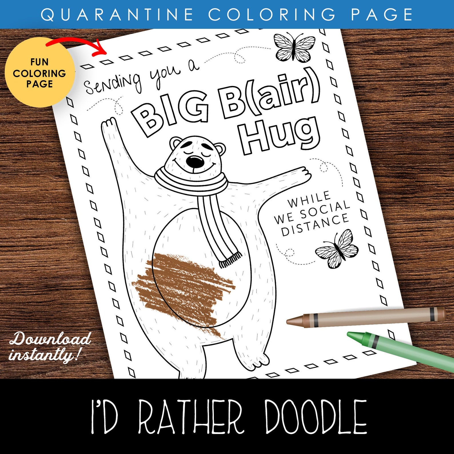 Quarantine Coloring Page for Kids Social Distancing | Etsy