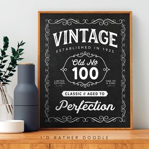 100th Birthday Vintage Whiskey Style Birthday Sign Old Number 100 Aged ...