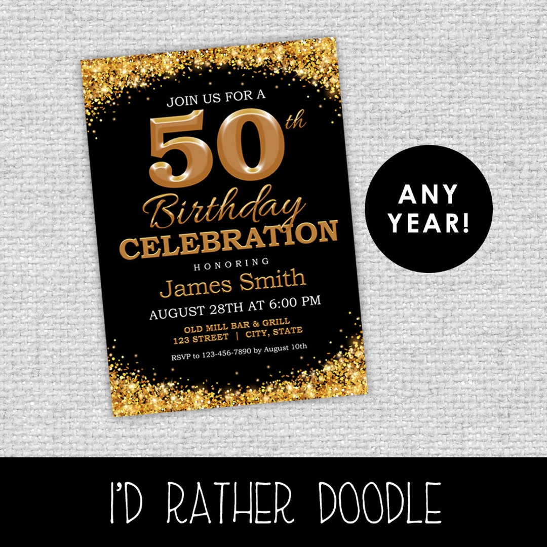 Gold Glitter Invitation - Gold Glitter Birthday Invitation - Gold ...