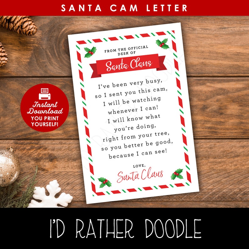 Santa Cam Letter - Printable Letter From Santa - 4"x6" - Santa Letter ...