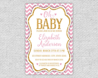 Chevron Pink Baby Shower Invitation - Printable | It's a Girl Baby ...