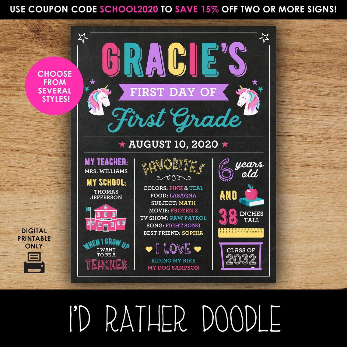 First Day of School Sign - Boy or Girl - Blocks Chalkboard Sign ...