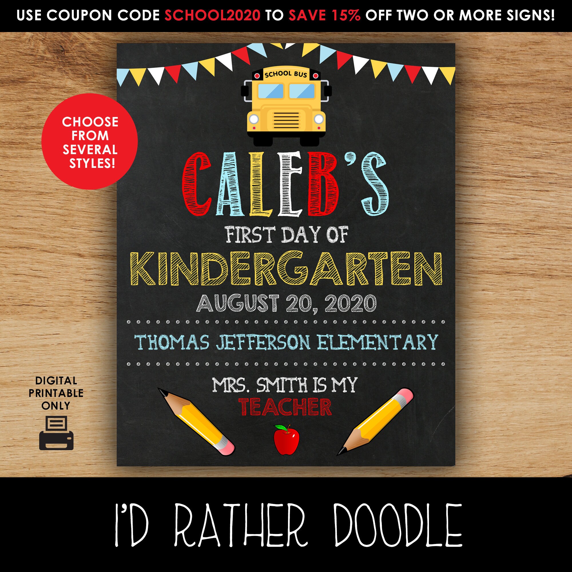 First Day of School Sign - Boy or Girl - School Bus - Chalkboard Sign ...