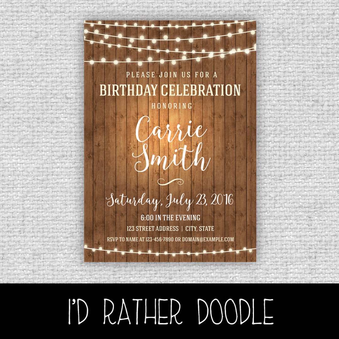 Rustic Birthday Invitation - Wood and Lights Invite - Rustic Wood ...