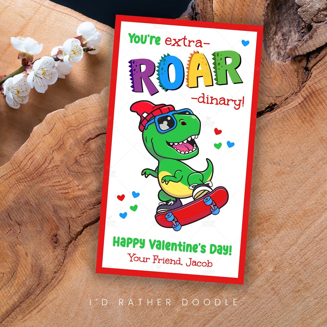 Editable Valentines Dinosaur Gift Tag Extraroardinary Candy Classroom ...
