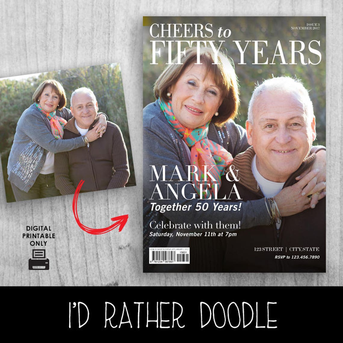 Magazine Cover Anniversary Invitation Printable Cheers to - Etsy