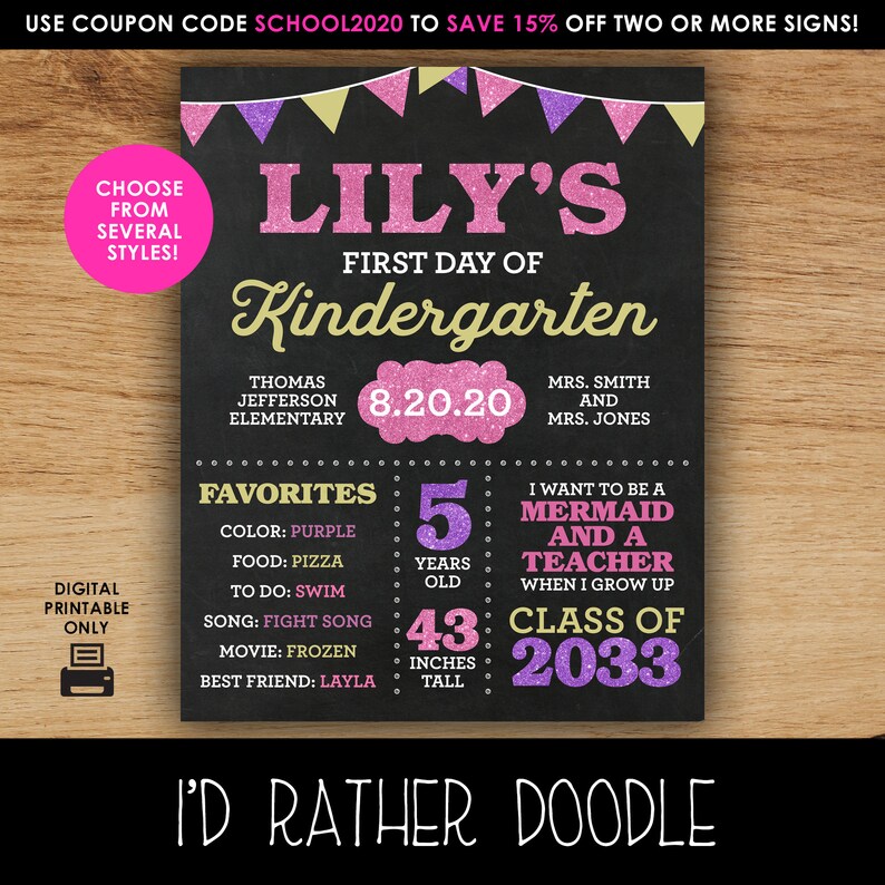 Boho First Day of School Sign Personalized Chalkboard Photo | Etsy