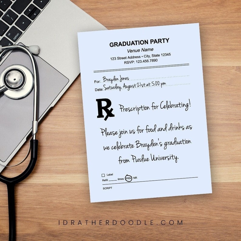 Editable Prescription Invitation - Pharmd - Pharmacy Nurse NP Doctor ...
