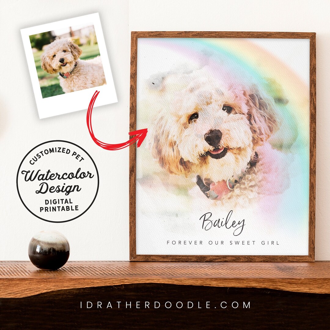 Custom Rainbow Bridge Pet Portrait Watercolor 8x10 Custom Designed for ...