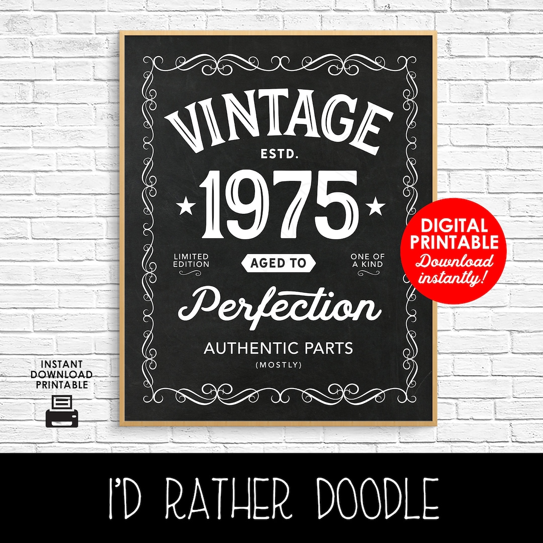 Aged to Perfection Sign - Vintage 1975 Chalkboard Sign - 1975 Sign ...