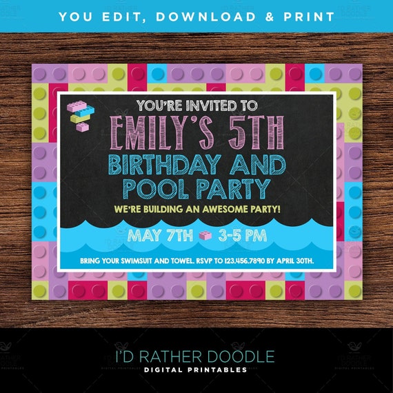 Lego Invitations Swimming Pool Lego Ninjago Birthday Party Invitation