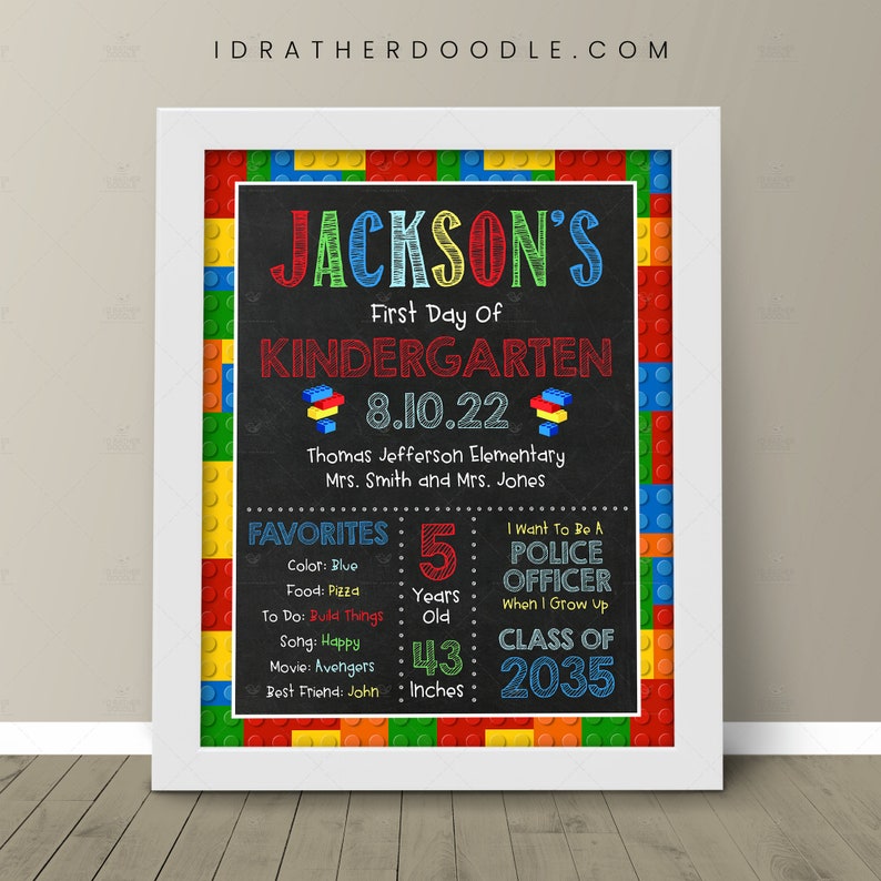 EDITABLE First Day of School Bricks Printable Chalkboard Sign - 8"x10 ...