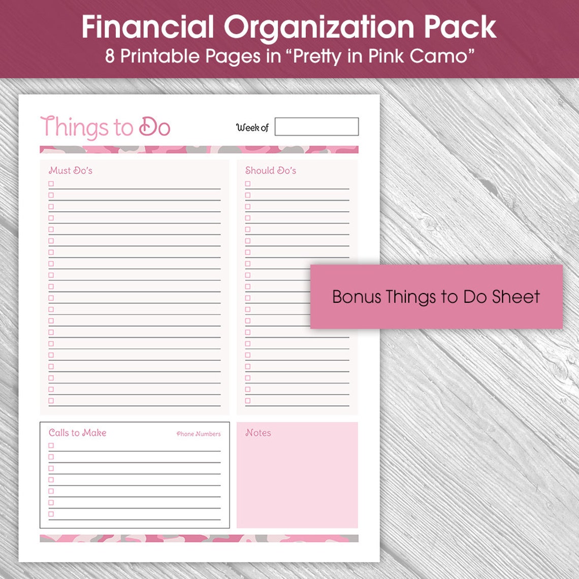 Printable Budget Planner Pink Camouflage Printable Bill - Etsy