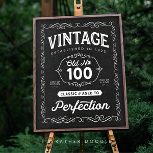 100th Birthday Vintage Whiskey Style Birthday Sign Old Number 100 Aged ...