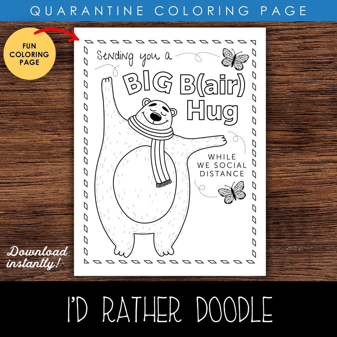 Quarantine Coloring Page for Kids Social Distancing | Etsy