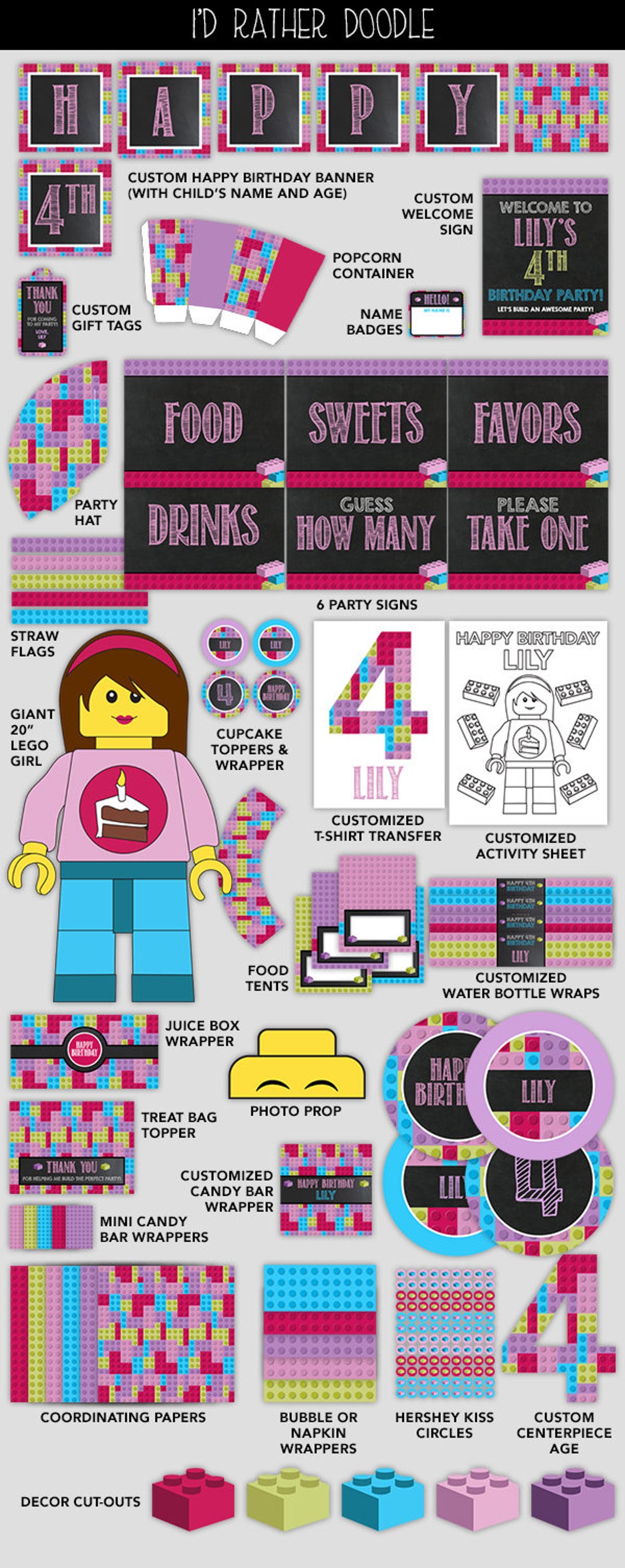 Girl Bricks Birthday Party Bricks Printable Party Girl - Etsy