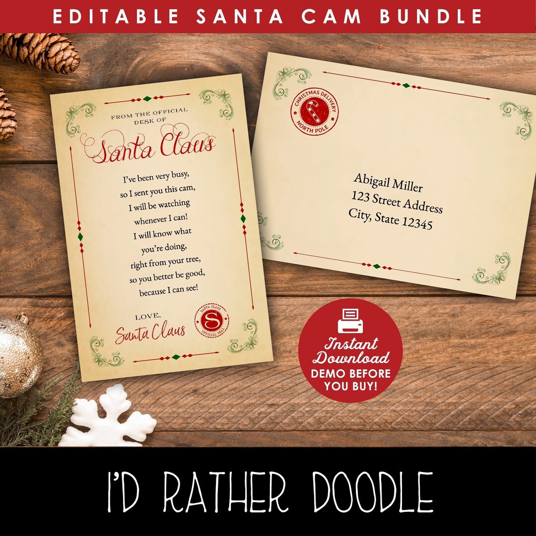 Santa Cam Editable Printable - Personalized Letter - Envelope - Formal ...