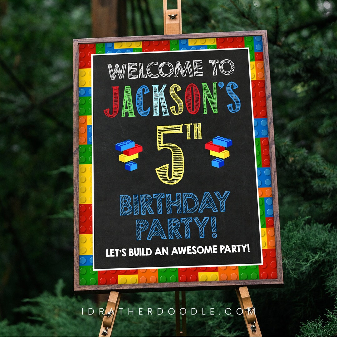 Bricks Chalkboard Birthday Welcome Sign - Blocks Editable Invite ...