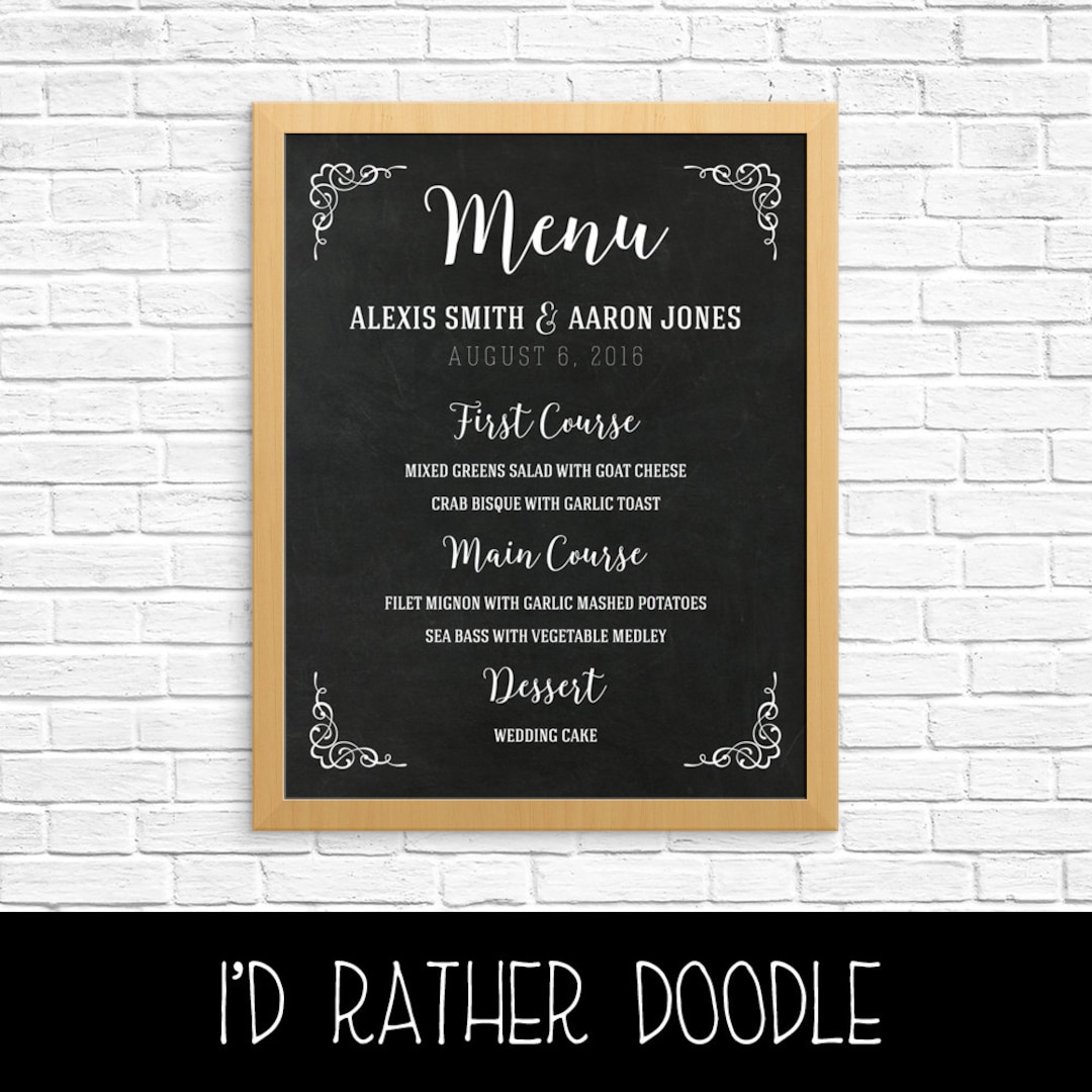 Wedding Menu - Custom Wedding Menu - Printable Sign - Chalkboard ...