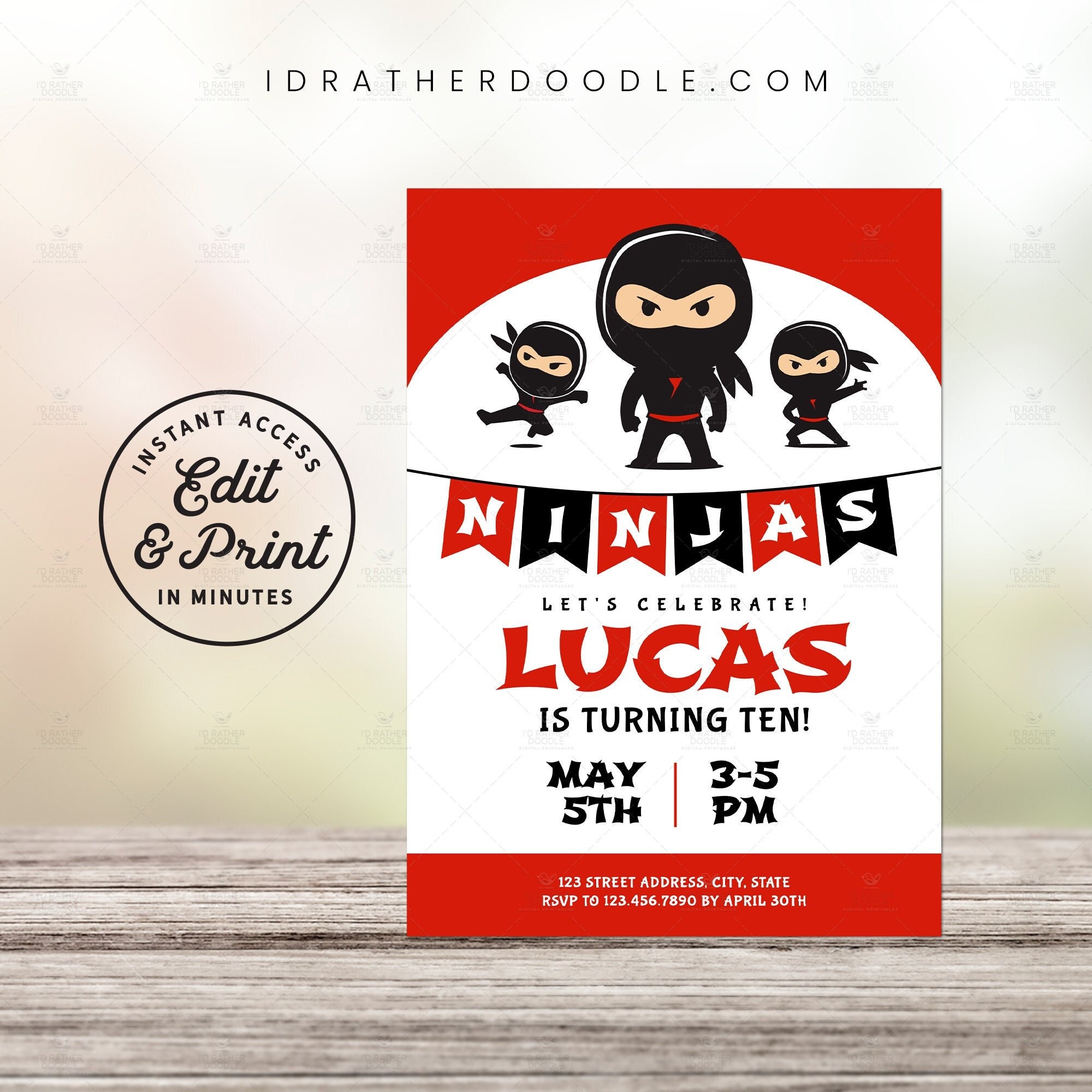 Editable Ninjas Birthday Party Invitation Ninja Birthday - Etsy