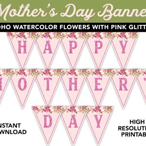 Happy Mother's Day Banner Boho Watercolor Flowers Banner - Etsy