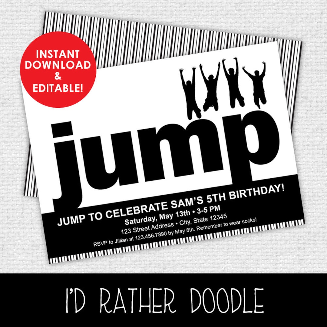 Trampoline Birthday Party Invitation - Jump Party Invite - Trampoline ...