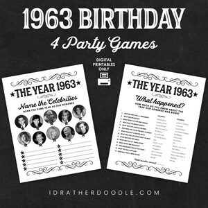 60th Birthday Party Games Born in 1963 Birthday Party Games Vintage ...