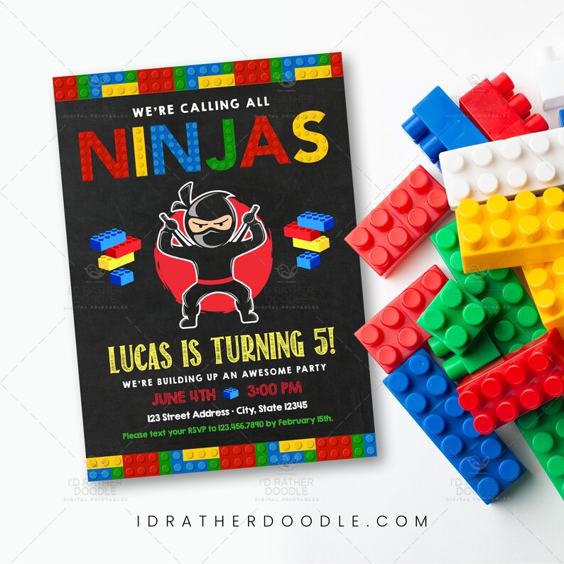 Editable Ninja Bricks Birthday Party Invitation - Bricks Ninja ...