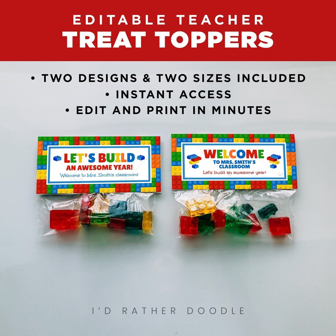 Building Blocks Teacher Back to School Favor Treat Toppers Bricks ...