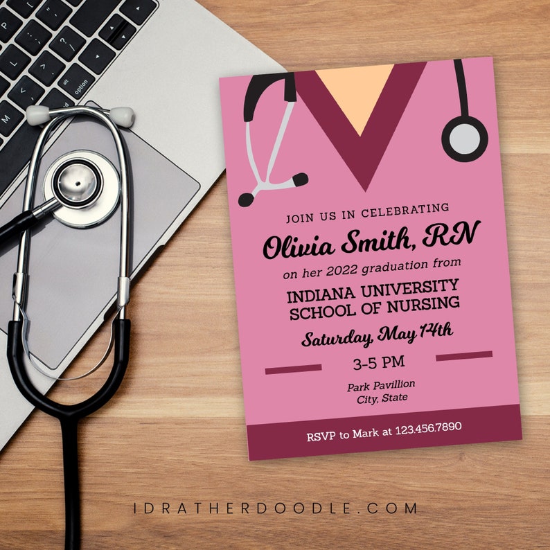 Editable Scrubs Nursing Graduation Invitation RN LPN MD - Etsy
