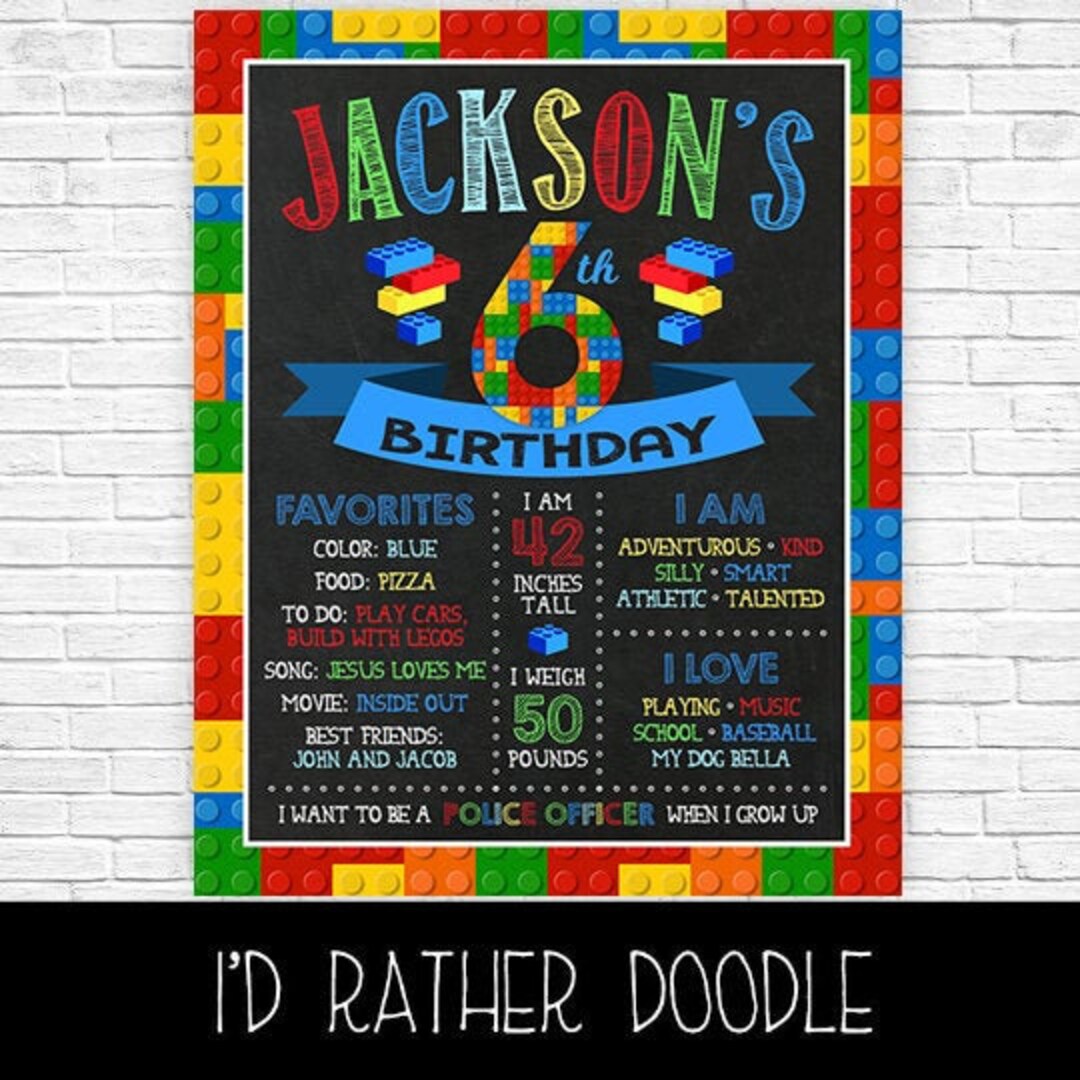 Building Blocks Birthday Sign - Birthday Stats - Birthday Chalkboard ...