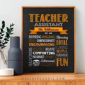 Editable Teacher Assistant Chalkboard Sign - Digital Printable ...