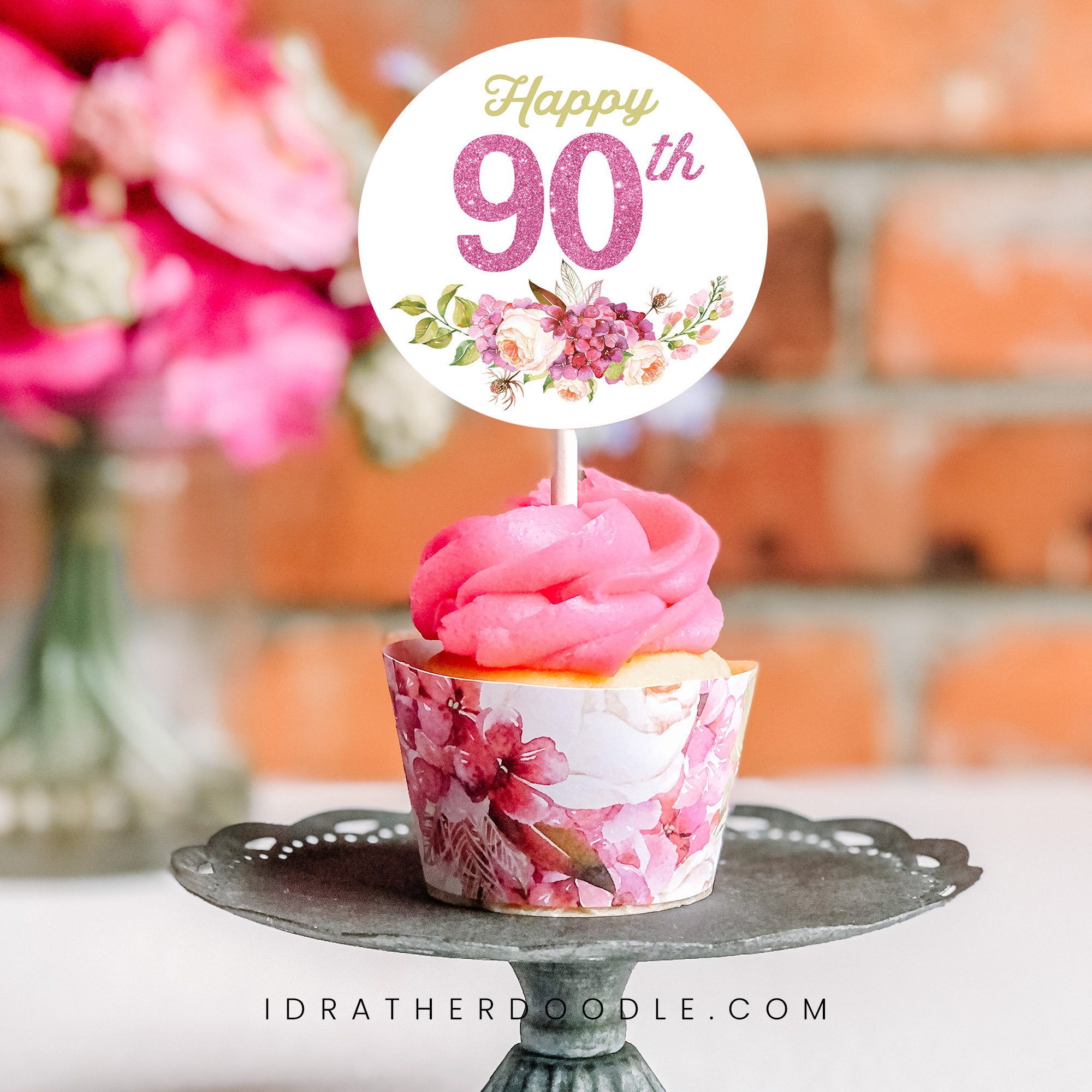 Boho Watercolor Flowers 90th Birthday Decorations - 90th Birthday Party ...
