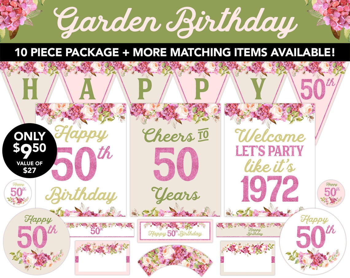 Boho Watercolor Garden 50th Birthday Decorations - 50th Birthday Decor ...